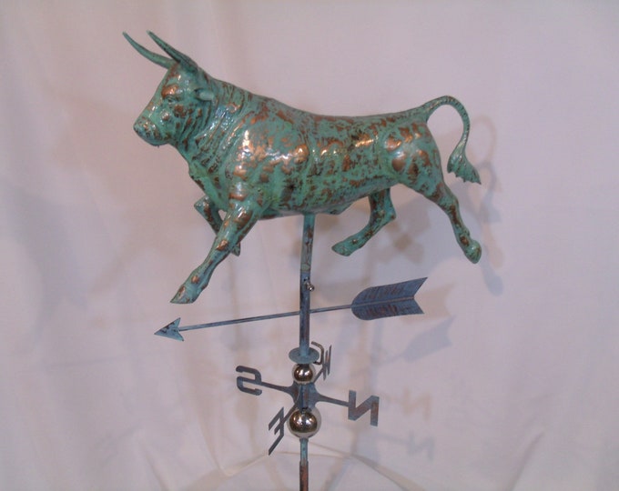 LARGE Handcrafted 3D 3 Dimensional Cow BULL Weathervane Copper Patina ...