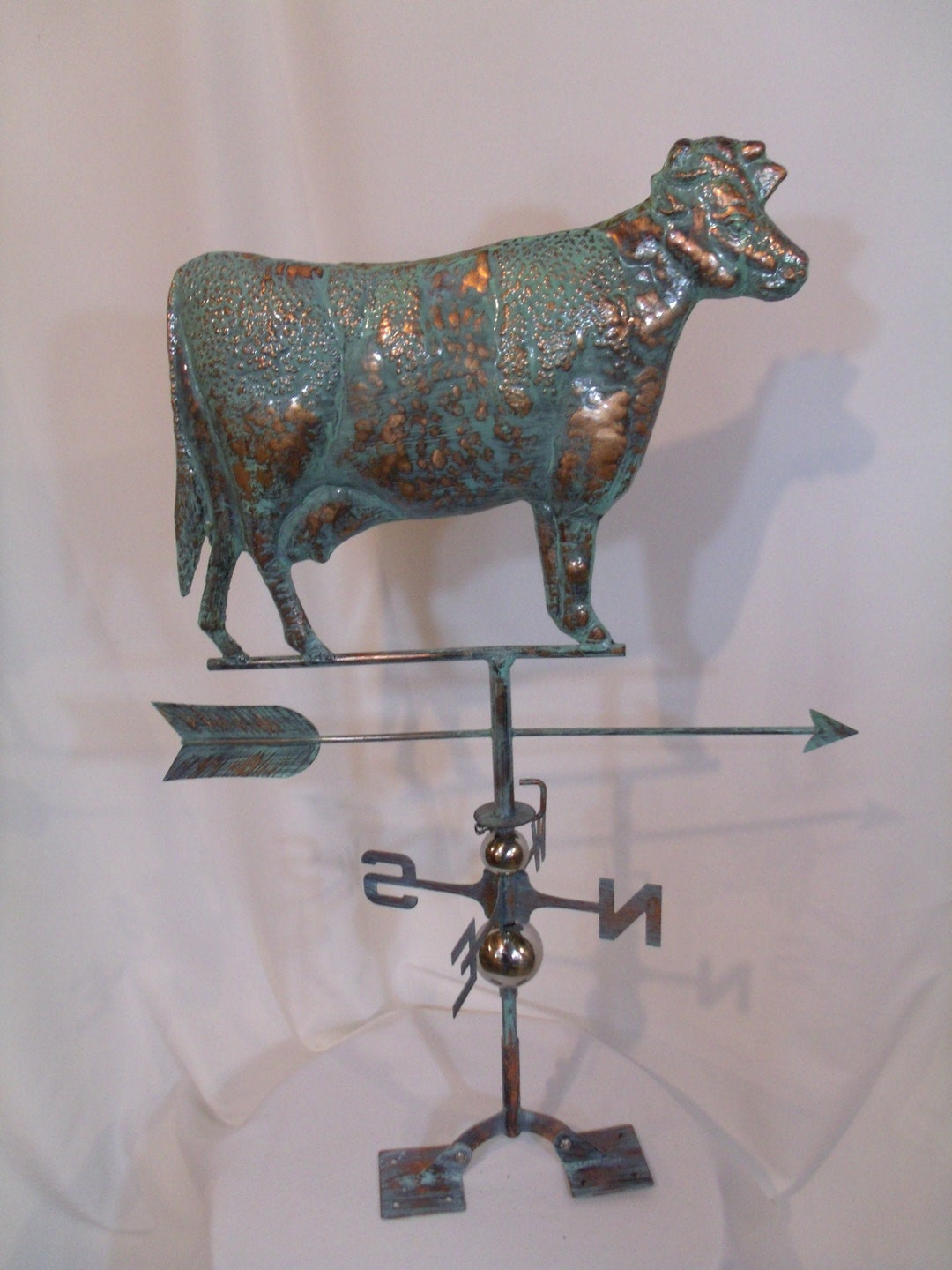 New LARGE Handcrafted 3D - Dimensional COW Weathervane Copper Patina ...