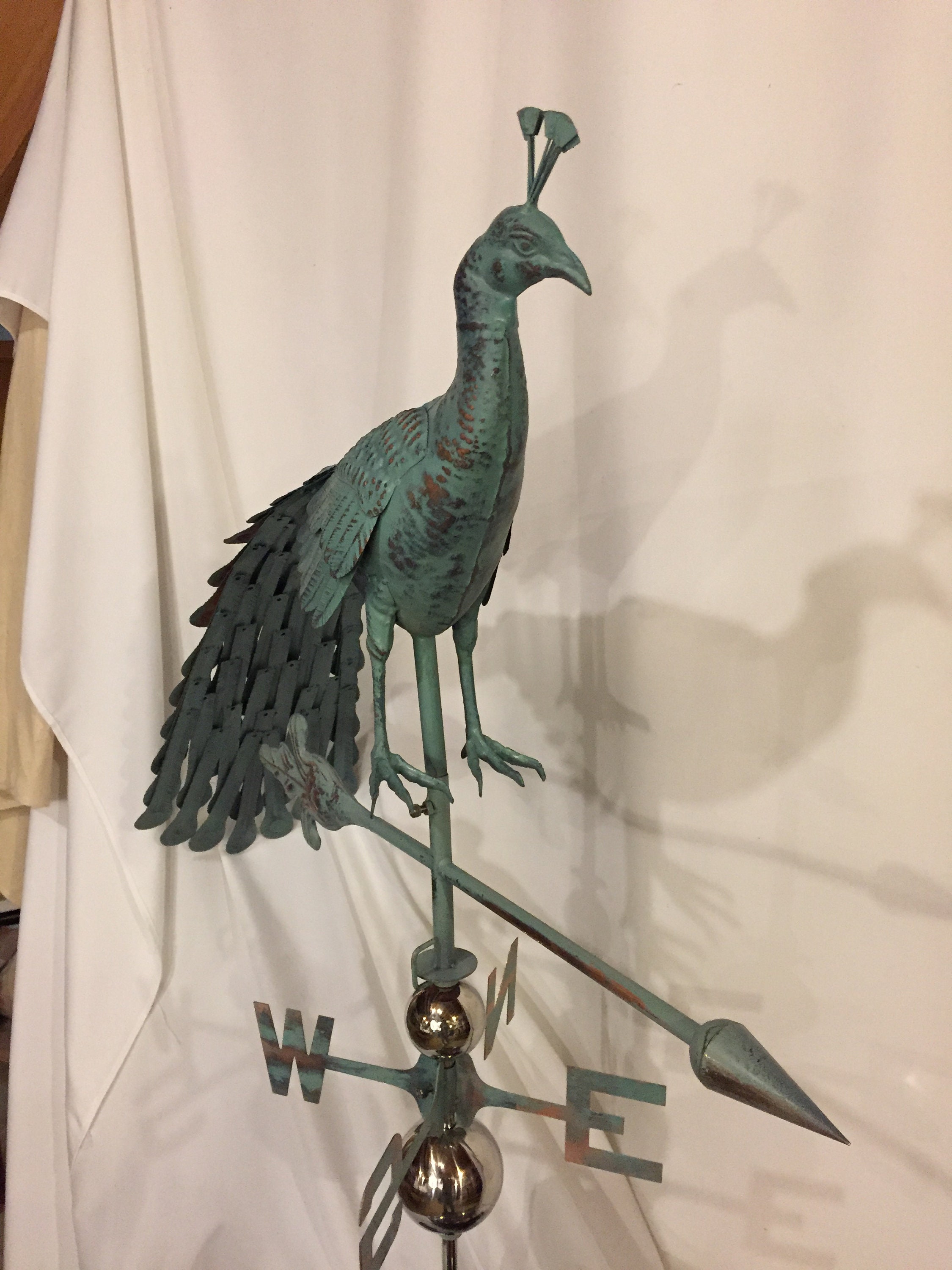 LARGE Handcrafted 3D 3 Dimensional Peacock Weathervane Copper Patina ...