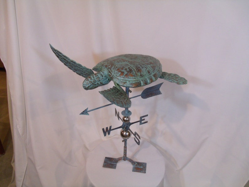 LARGE Handcrafted 3D 3-dimensional Sea Turtle Weathervane Copper Patina ...