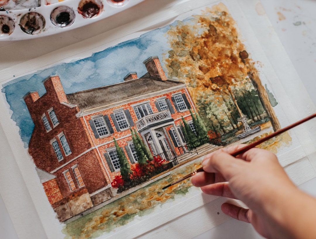 Hand Painted House Painting, Watercolor Original Home Illustration - Etsy