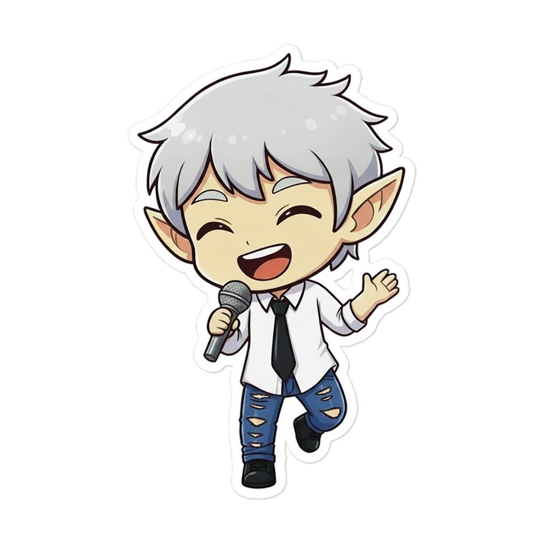 Aerin the Elf Idol – Chibi Singer Elf Vinyl Sticker, Cute Fantasy Idol ...
