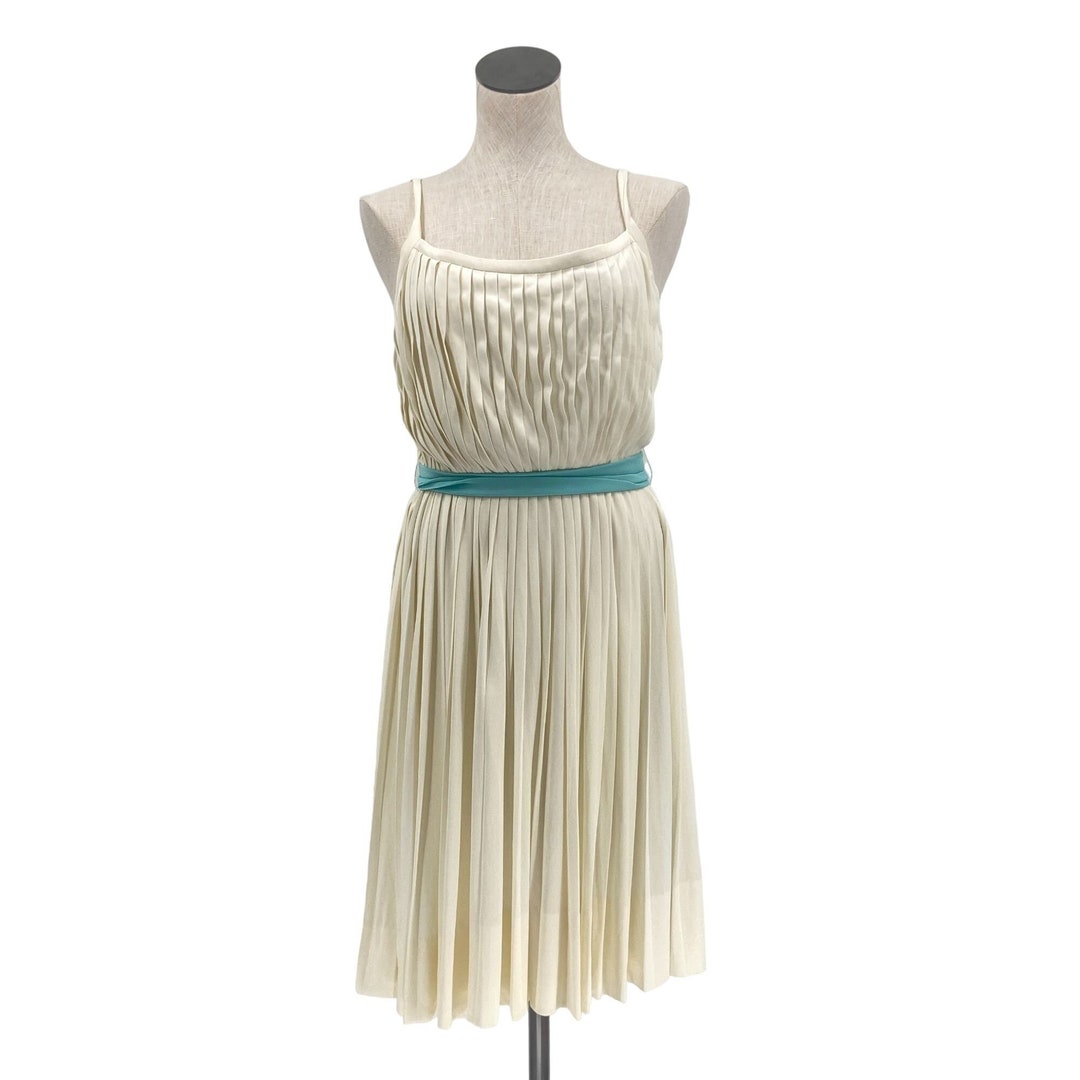 White Pleated 1960s A-line Dress With Teal Sash Cute Feminine Midi ...