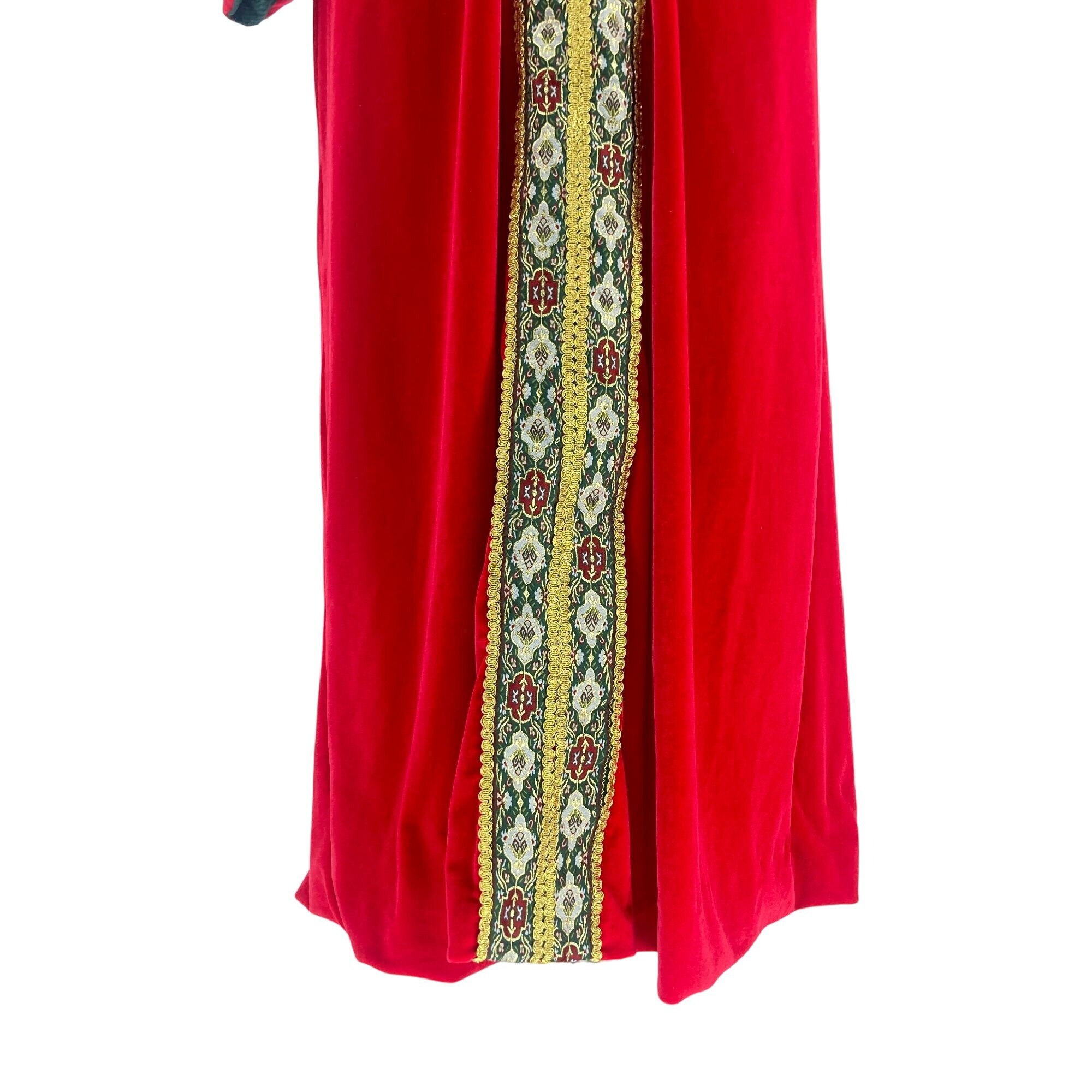 Handmade 1960's Inspired Red Velvet & Gold Trim Maxi Gown Folklore ...