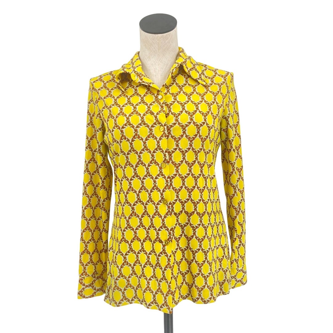 1970's Alex Coleman Floral Print Yellow and Orange California Top ...