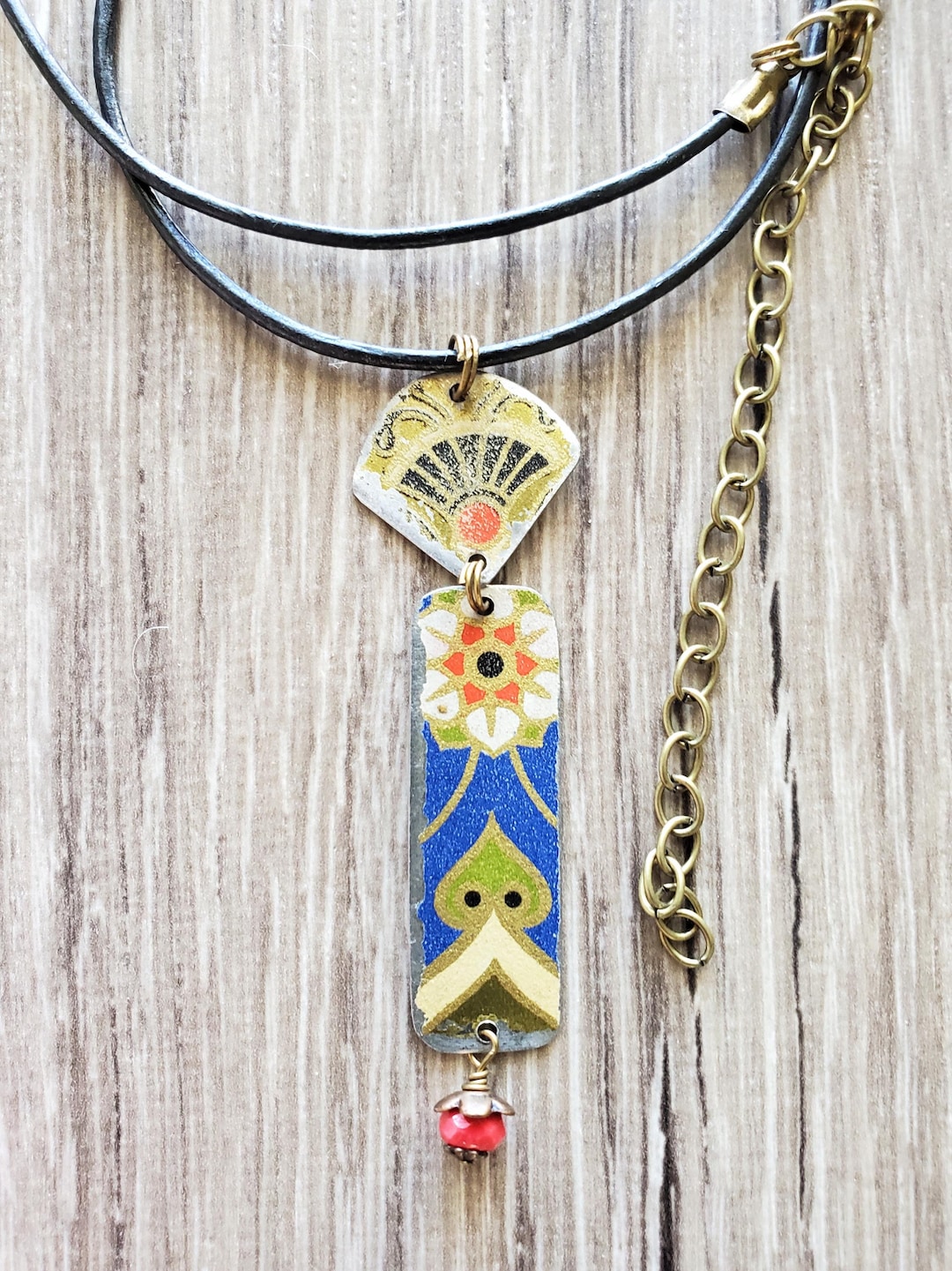 Upcycled Candy Tin Necklace: Handmade Art Deco Pendant, Leather Cord - Etsy