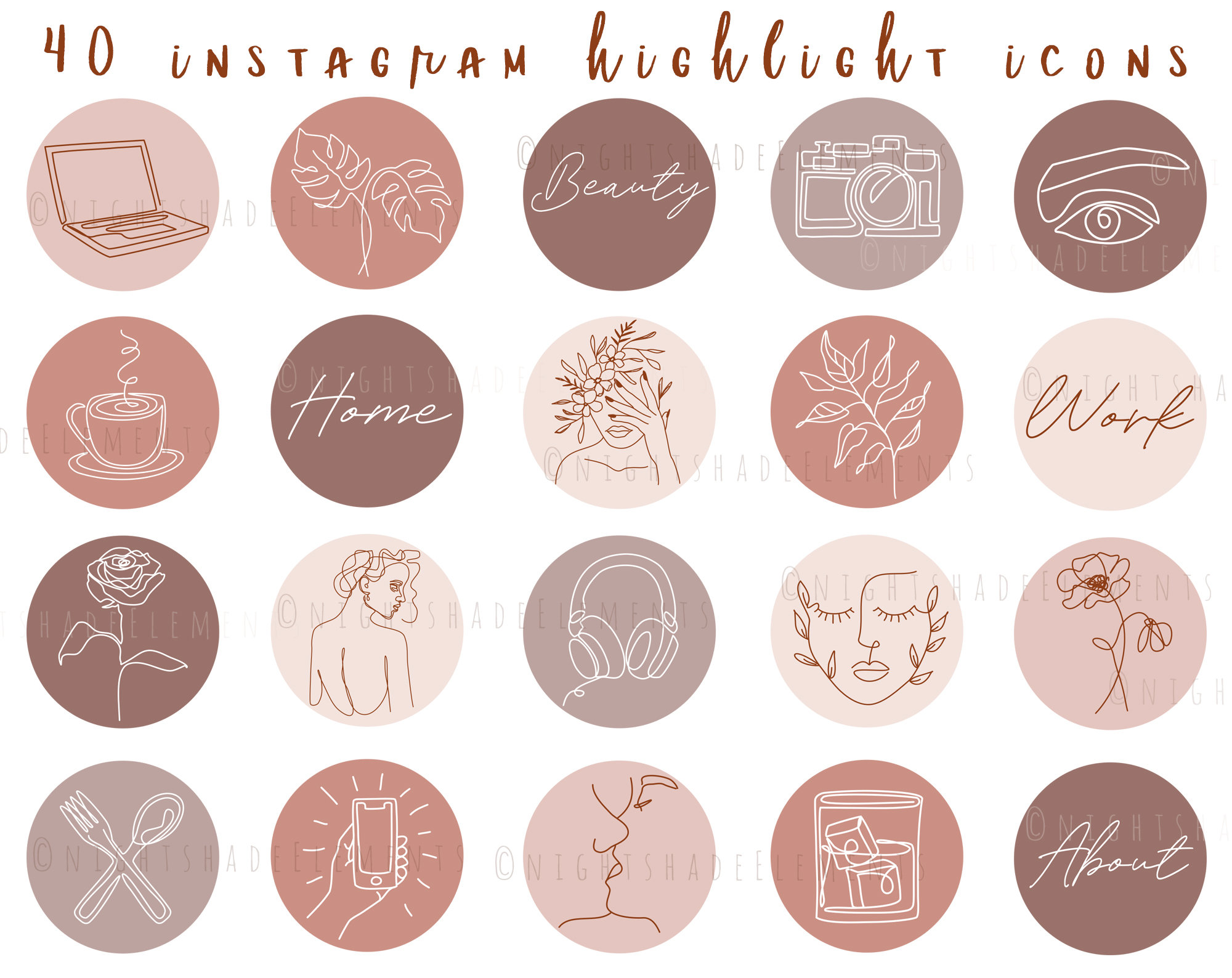 40 Single Line Art Instagram Highlight Icons Boho Highlight Covers ...