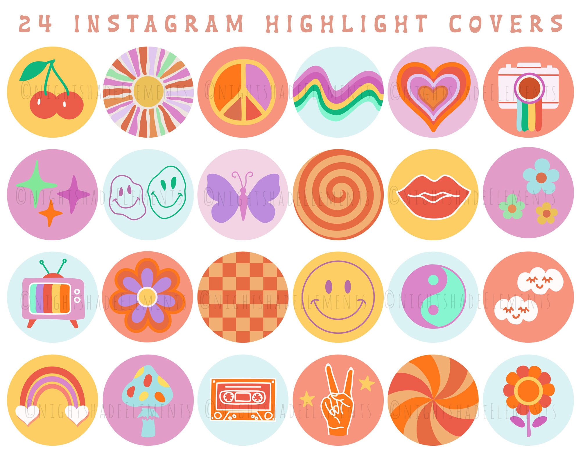 24 Retro Instagram Highlight Cover Icons Groovy Highlight Covers ...