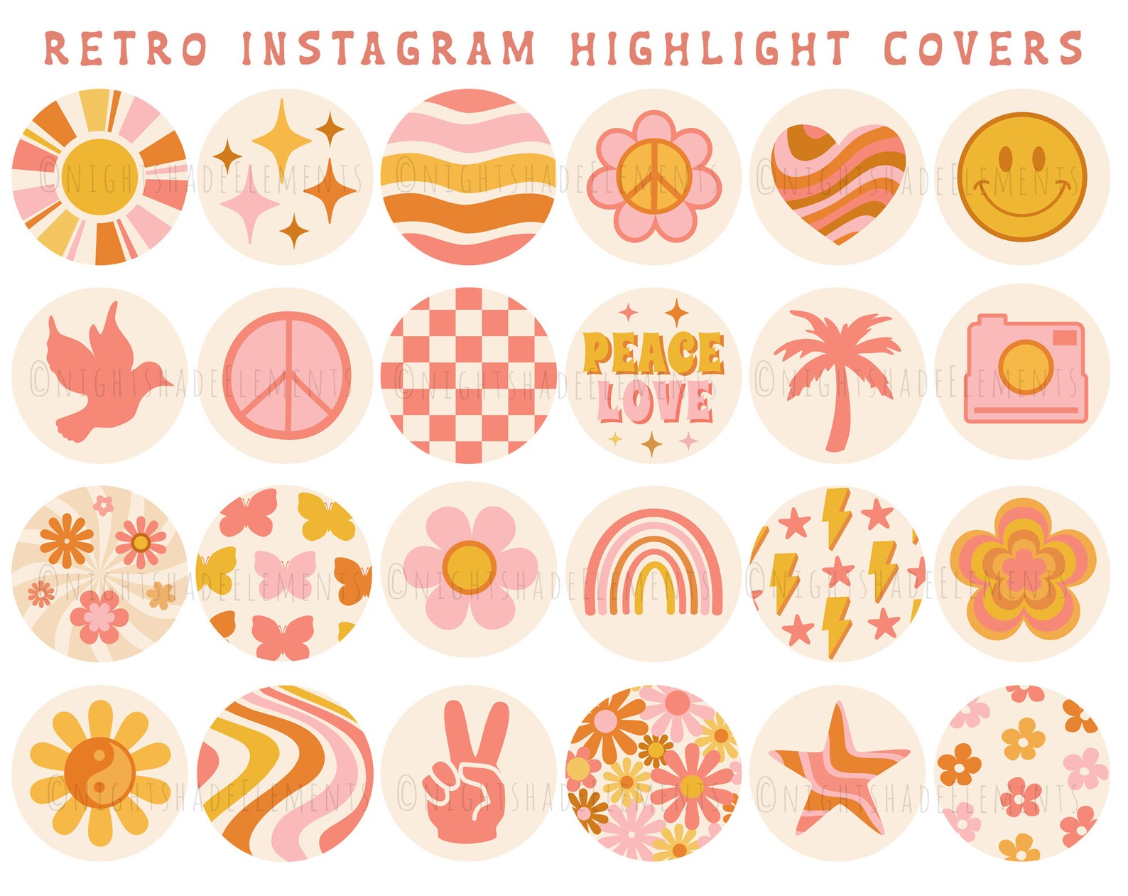 24 Retro Instagram Highlight Cover Icons Groovy Highlight Covers Pink ...