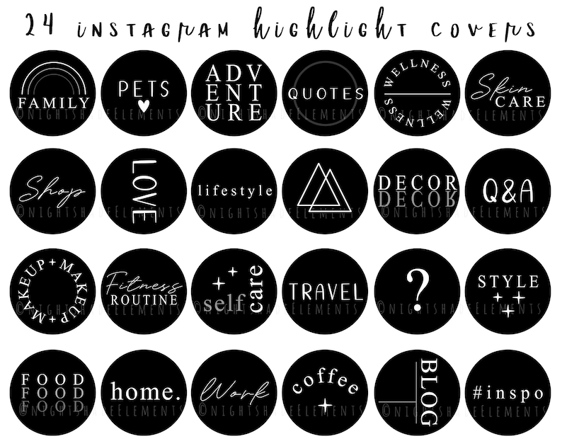 24 Typographic Instagram Highlight Cover Icons Words Highlight Covers ...