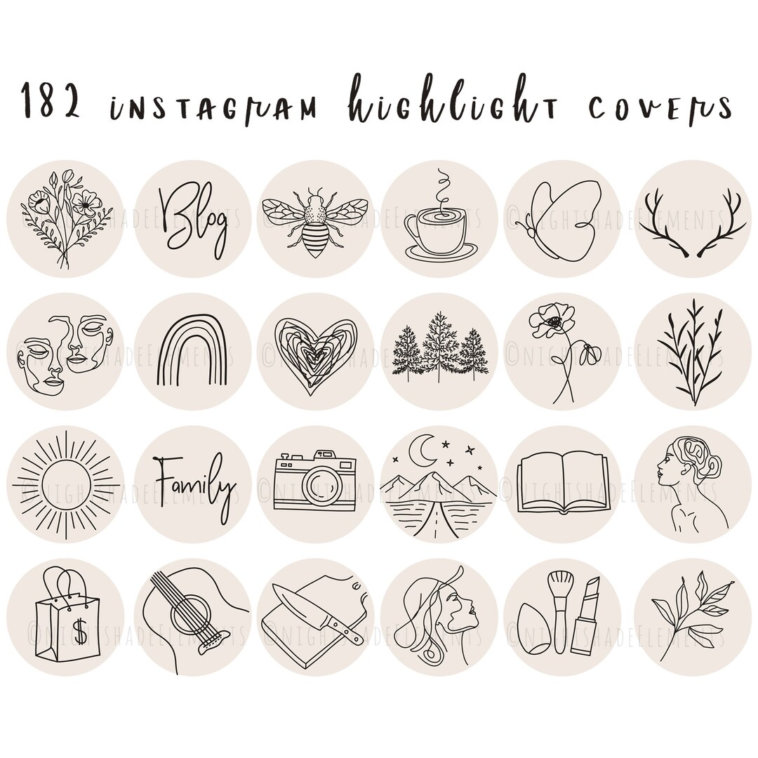 182 Neutral Boho Instagram Highlight Cover Icons Minimal Line Art ...