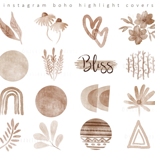 Boho Instagram Story Highlight Icons Watercolor Bohemian Brown - Etsy