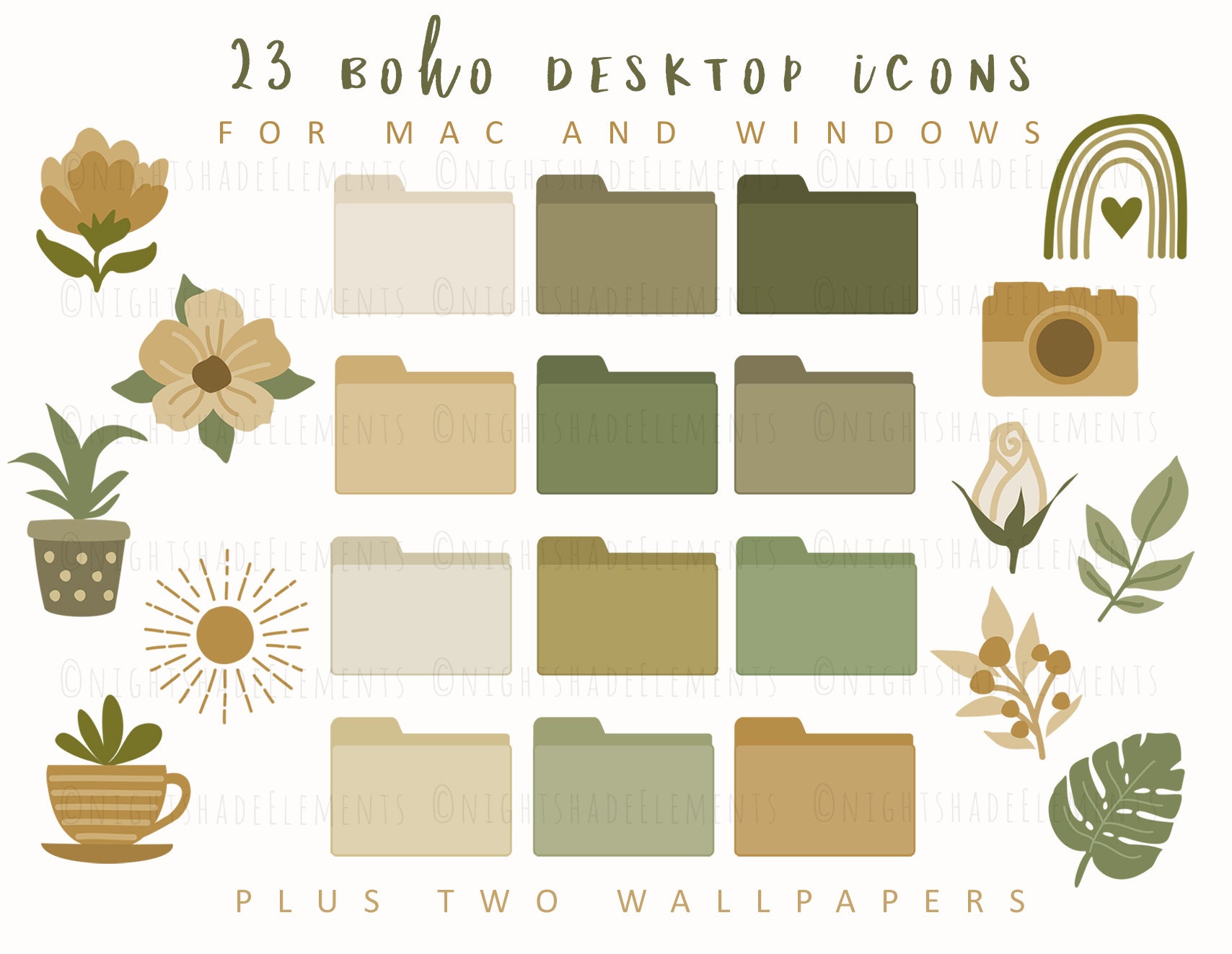Boho Desktop Icons Desktop Folder Icons Mac Folder Icons Windows Folder ...
