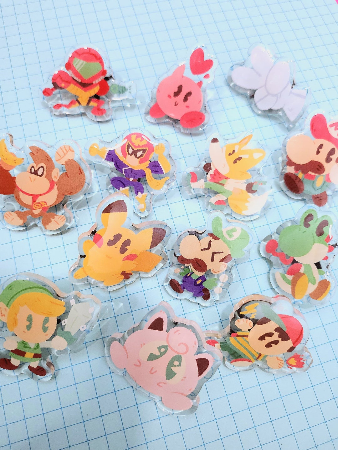 Smash Bros Pins Acrylic Pins, Pin Set, Mario, Fox, Link, Kirby, Metroid ...