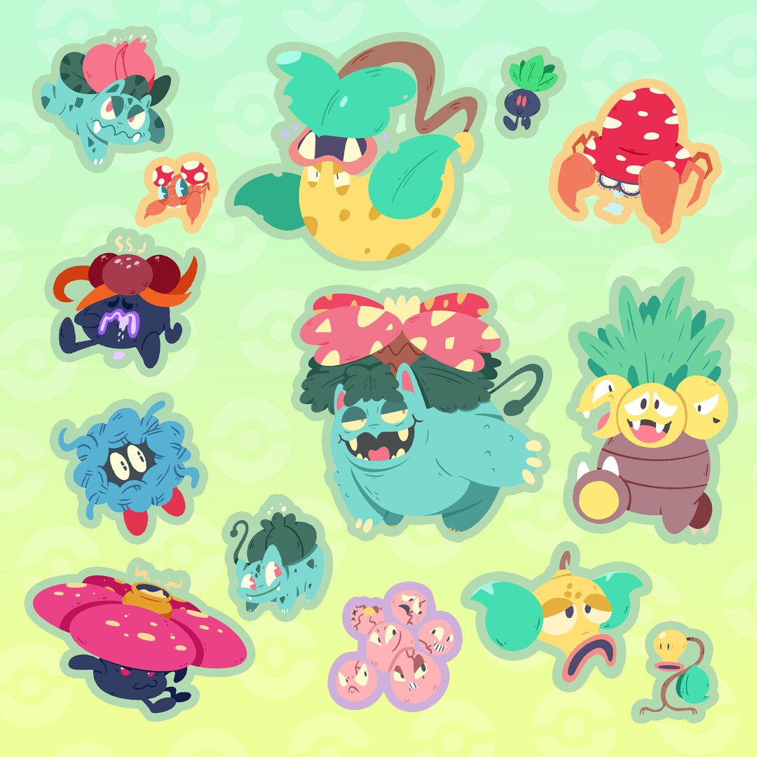 Grass Type Sticker Pack - Pokemon Stickers, Nintendo, Cute Artstyle ...