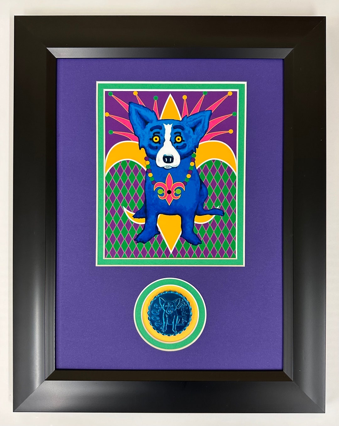 George Rodrigue Blue Dog "mardi Gras Mambo" Framed Postcard, 2003 ...