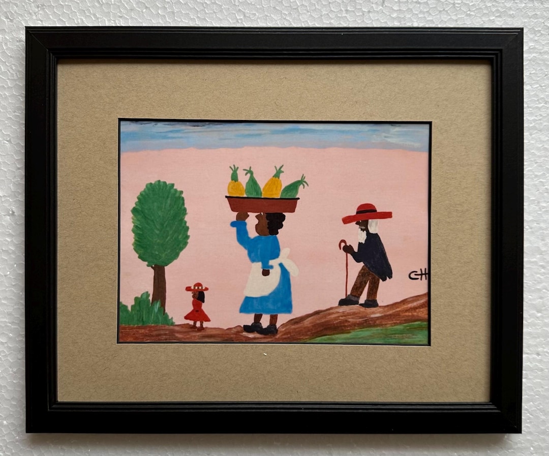 Clementine Hunter " Woman Carrying Gourds " Professionally Framed ...