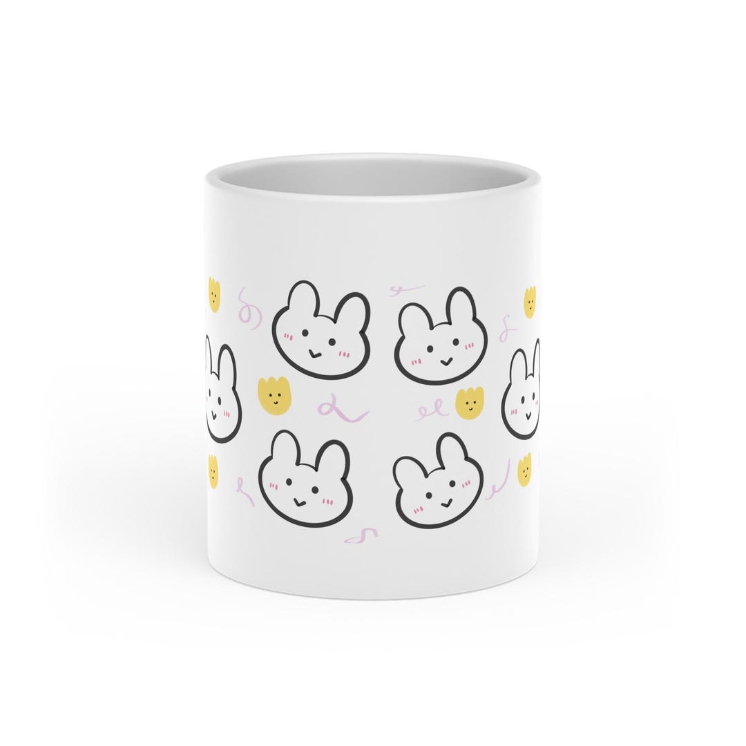 Scuffed Bunny and Tulip Heart Mug Cute Ceramic Cup for Coffee, Tea ...