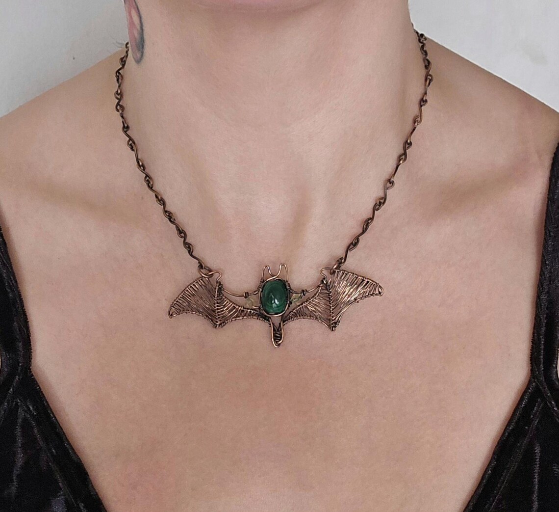Halloween, Copper, Wire-wrapped, Bat, Pendant, Necklace - Etsy