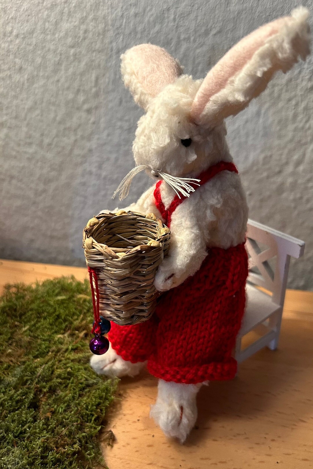 Bunny With Basket and Chair Unique 20 Cm Natural Materials Handmade ...