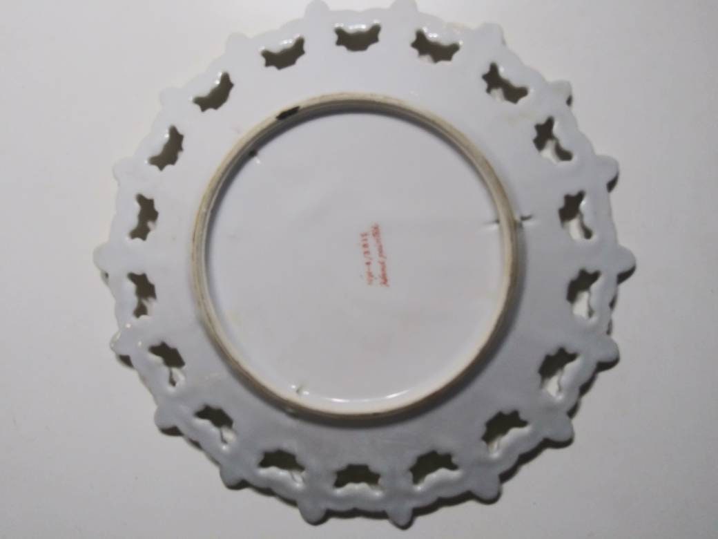 Vintage Set of 2 Hand Painted Floral Decorative Plates, Reticulated ...