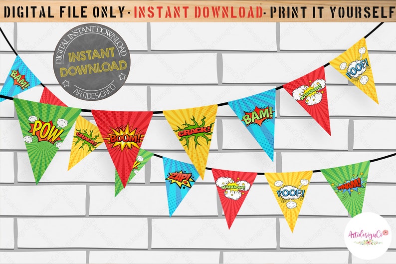 Comic Book Superhero Flag Banner | Superheroes Flag Bunting | Superhero ...