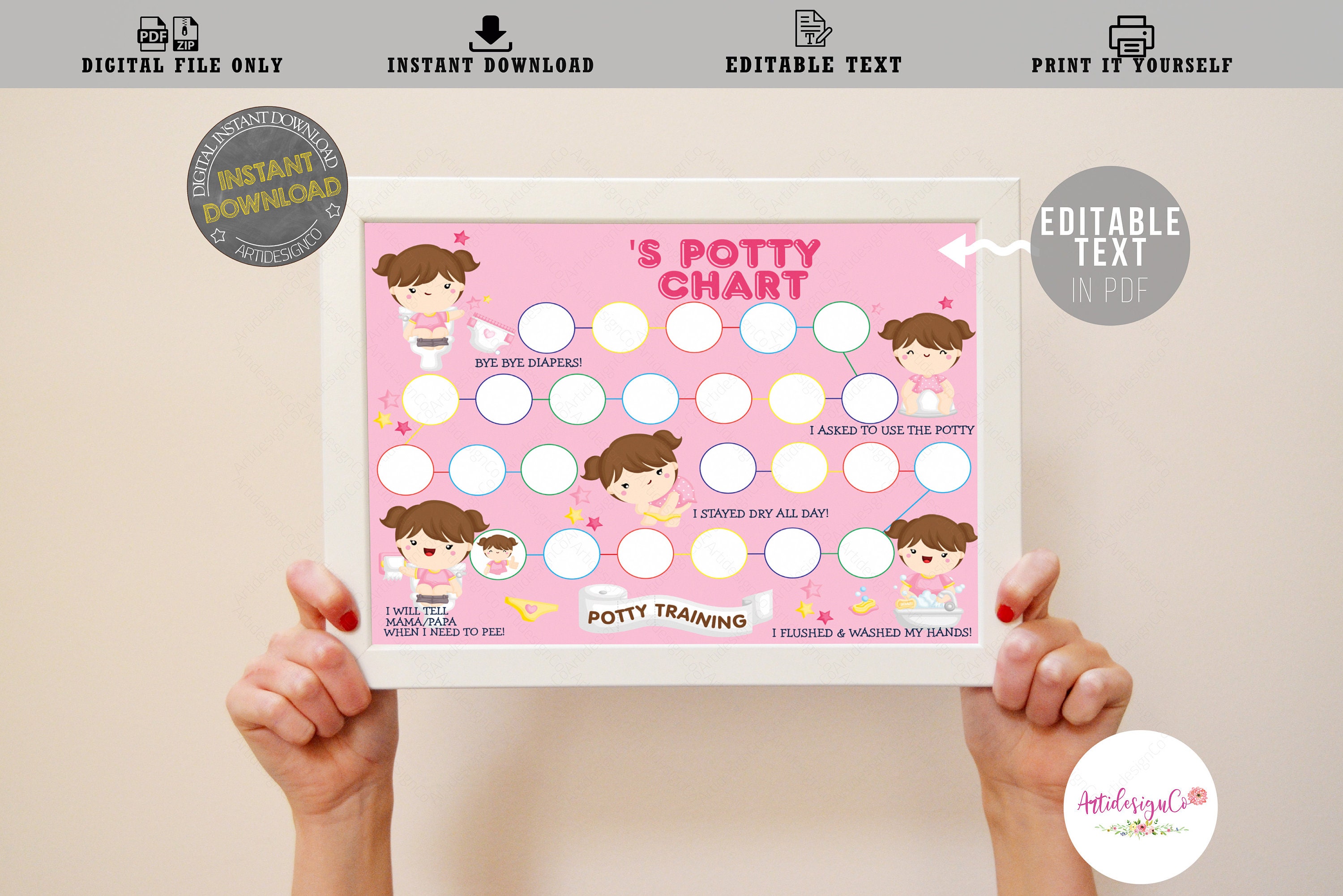 PRINTABLE Potty Training Reward Chart for Girls, Children Toilet ...