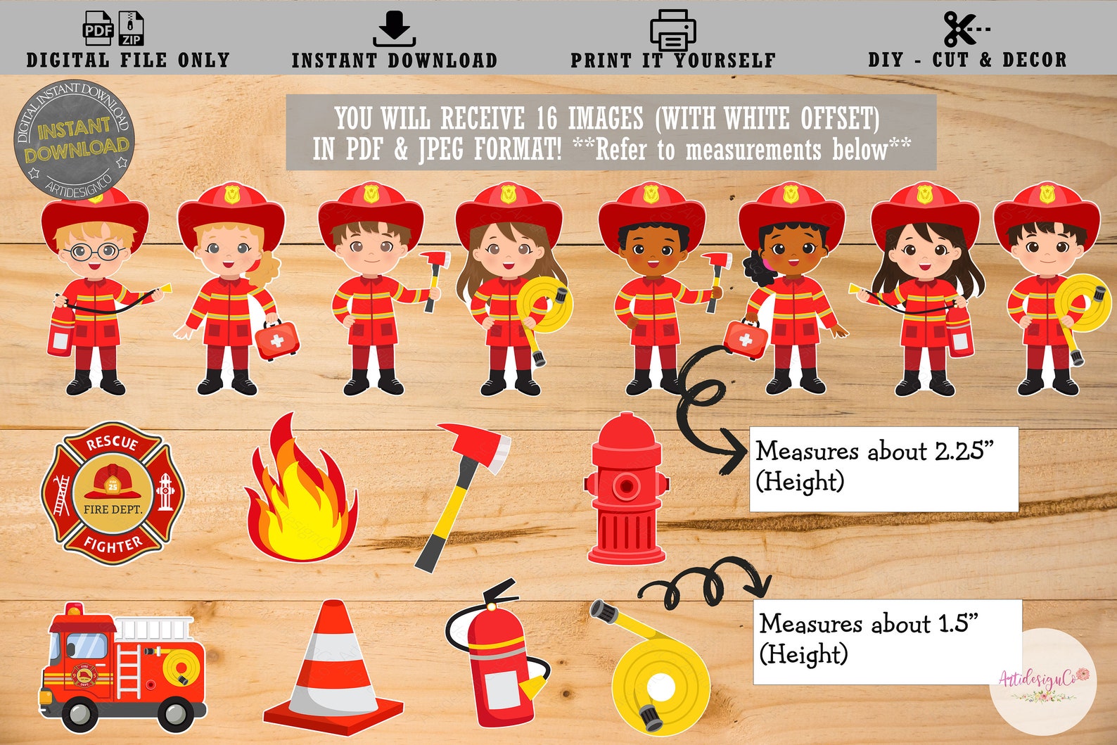 Firefighter Cupcake Topper | Fireman Birthday Theme | Printable Toppers ...