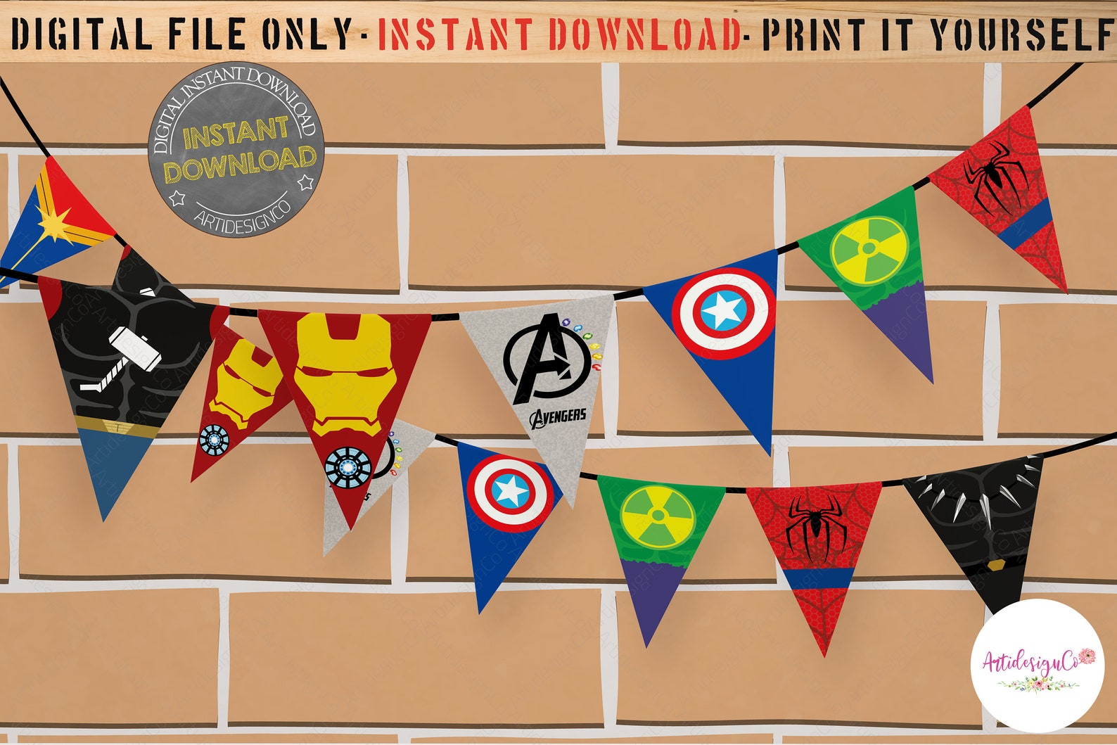 Superheroes War Flag Banner, Superheroes Flag Bunting, Superhero Party ...