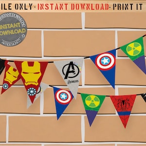 Superheroes War Flag Banner, Superheroes Flag Bunting, Superhero Party ...