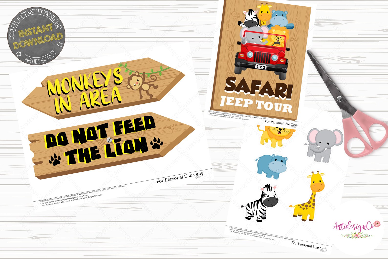 Safari Animals Party Signs Decorations, Jungle Party Welcome Signages ...