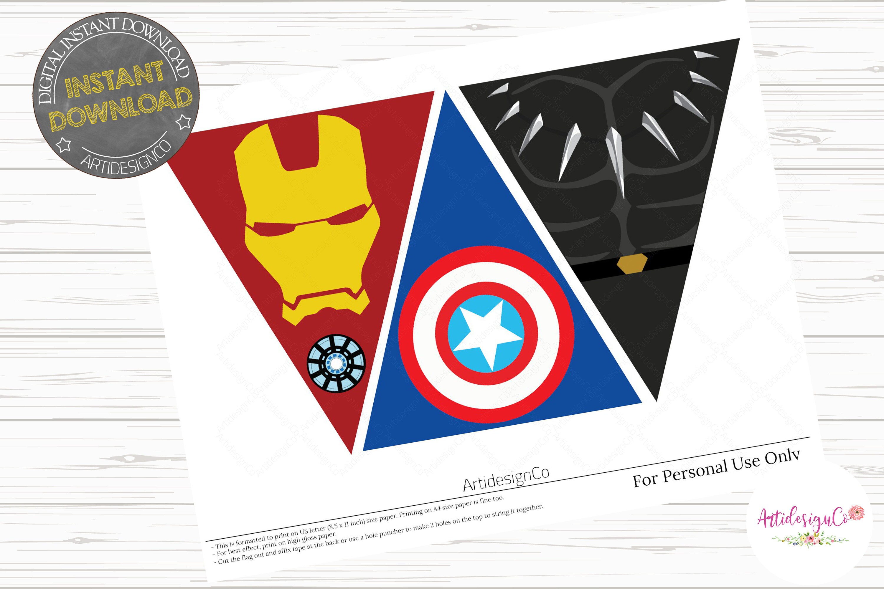 Superheroes War Flag Banner, Superheroes Flag Bunting, Superhero Party ...