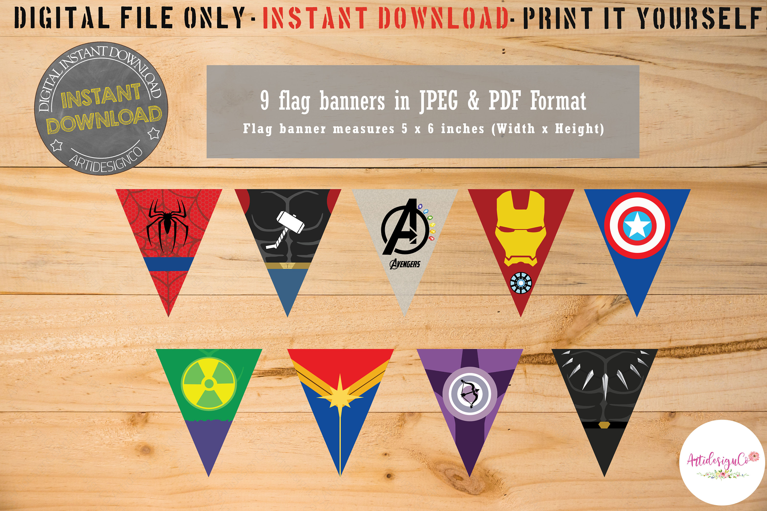 Superheroes War Flag Banner, Superheroes Flag Bunting, Superhero Party ...