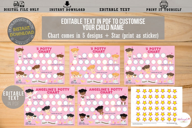 PRINTABLE Potty Training Reward Chart for Girls, Children Toilet ...