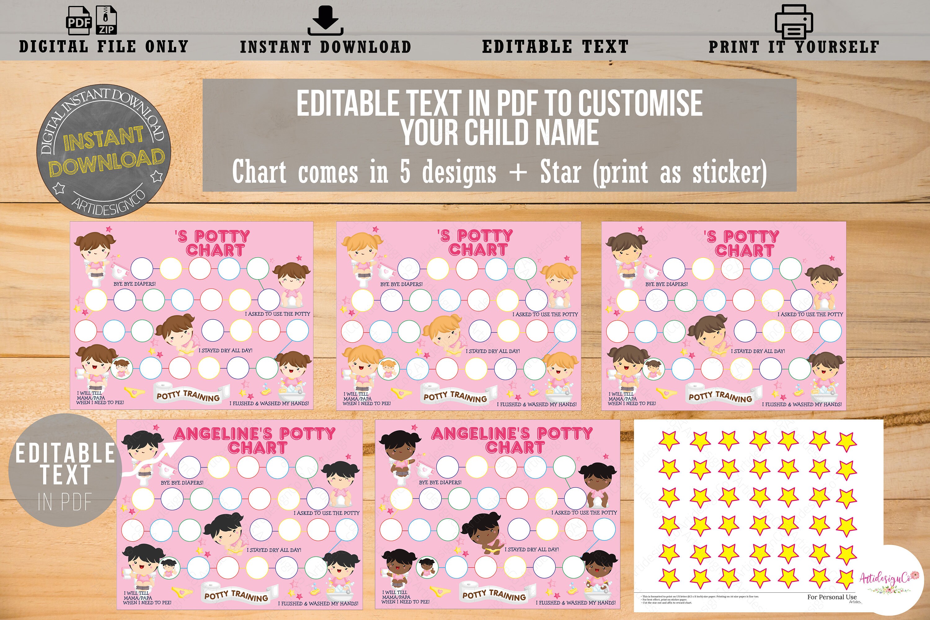 PRINTABLE Potty Training Reward Chart for Girls, Children Toilet ...