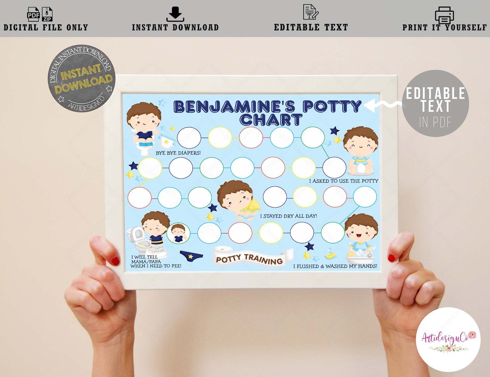 PRINTABLE Potty Training Reward Chart for Boys, Children Toilet ...