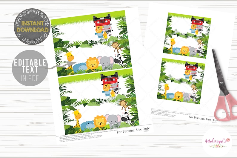 Safari Animals Treat Bag Topper Tag, Jungle Animals Birthday Favour Bag ...