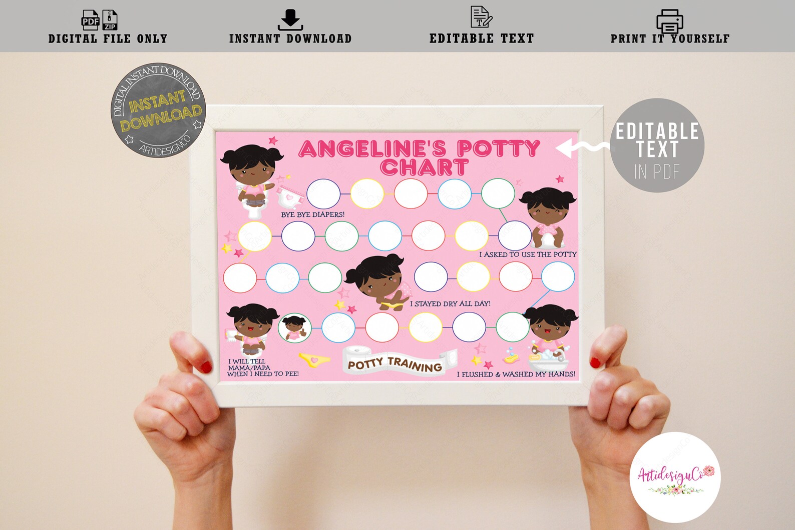 PRINTABLE Potty Training Reward Chart for Girls, Children Toilet ...