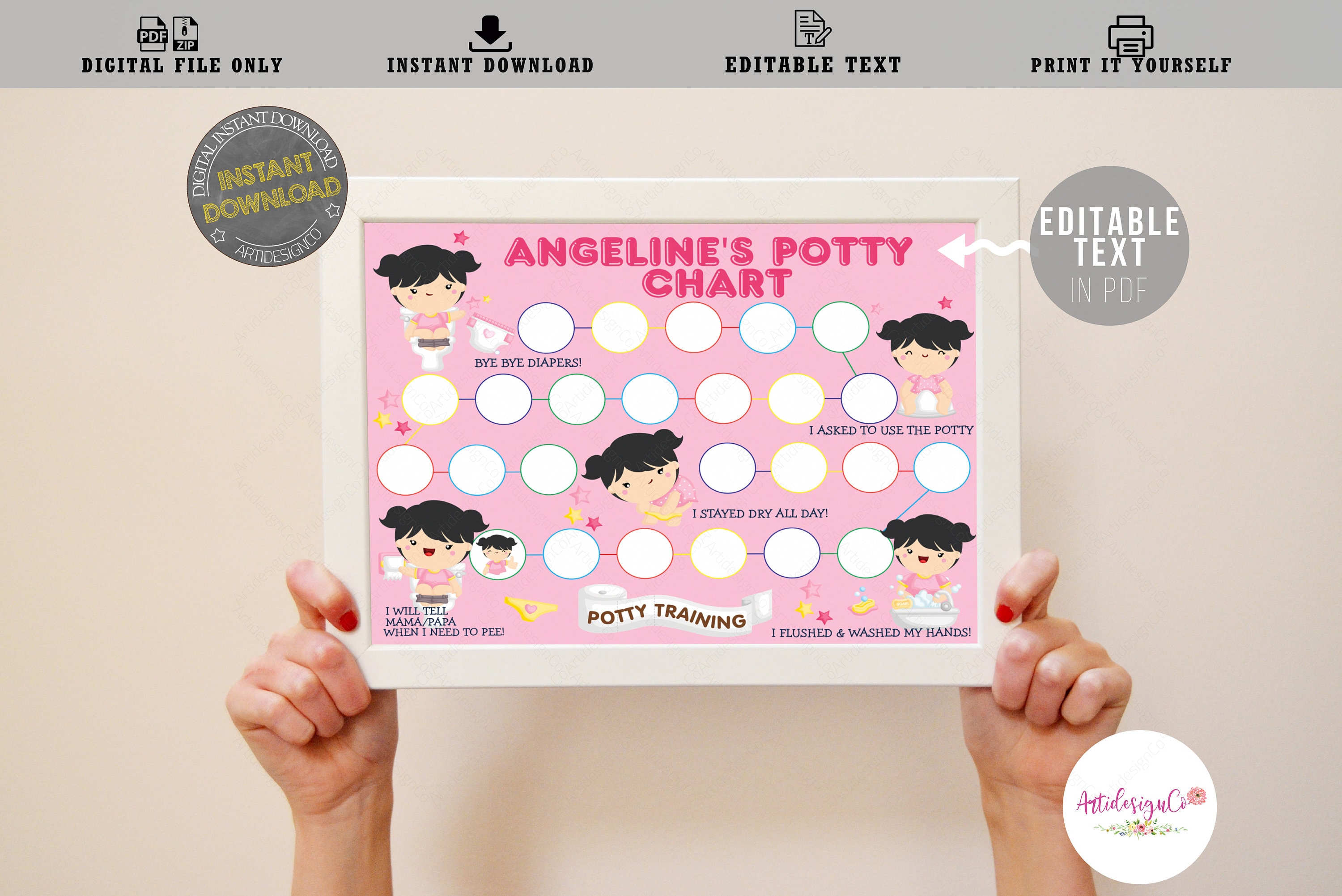 PRINTABLE Potty Training Reward Chart for Girls, Children Toilet ...