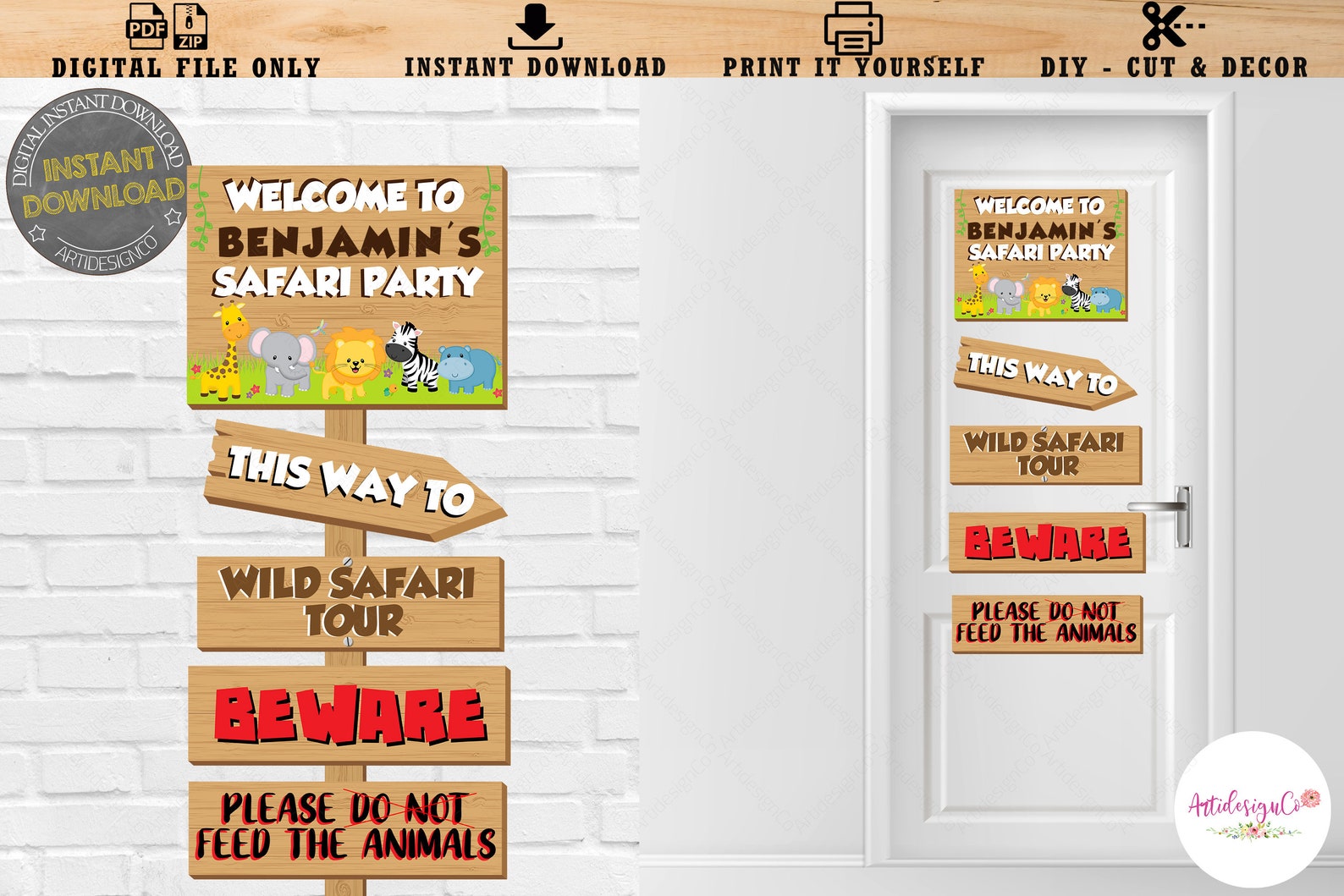 Safari Animals Party Signs Decorations, Jungle Party Welcome Signages ...