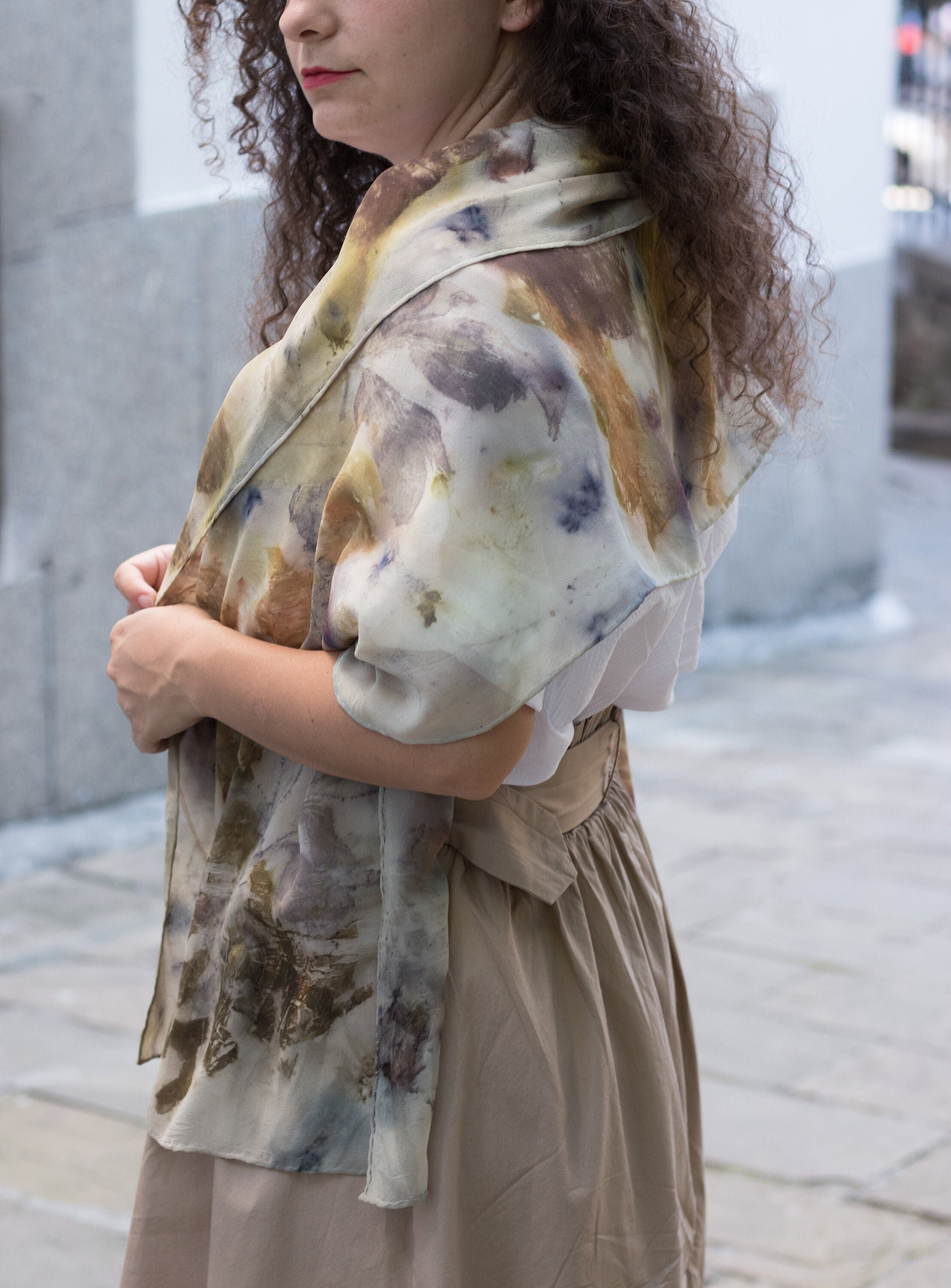 All Natural Eco Print Chiffon Silk Scarf Leaves Pattern Hand - Etsy