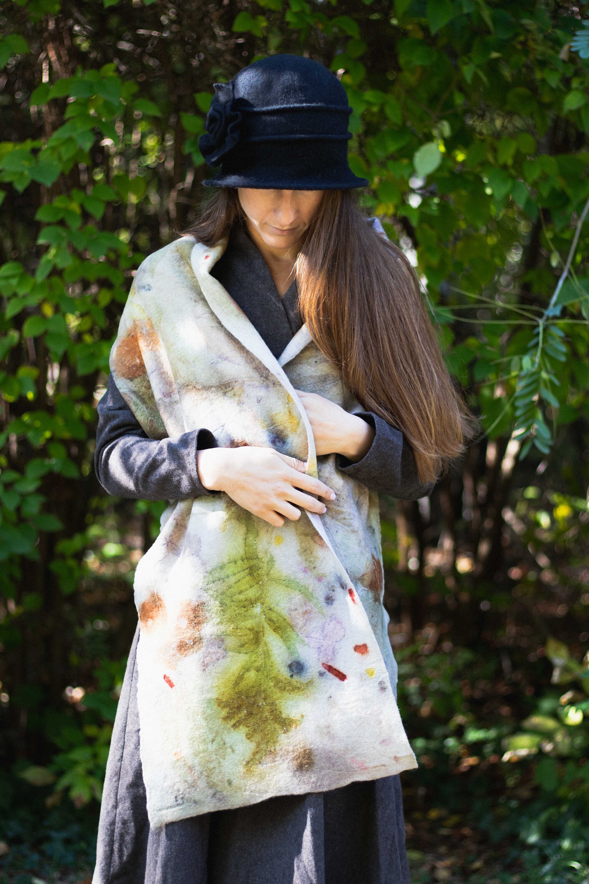 Felted Wool Scarf, All Natural Eco Printed Scarf, Naturally Dyed Unisex ...