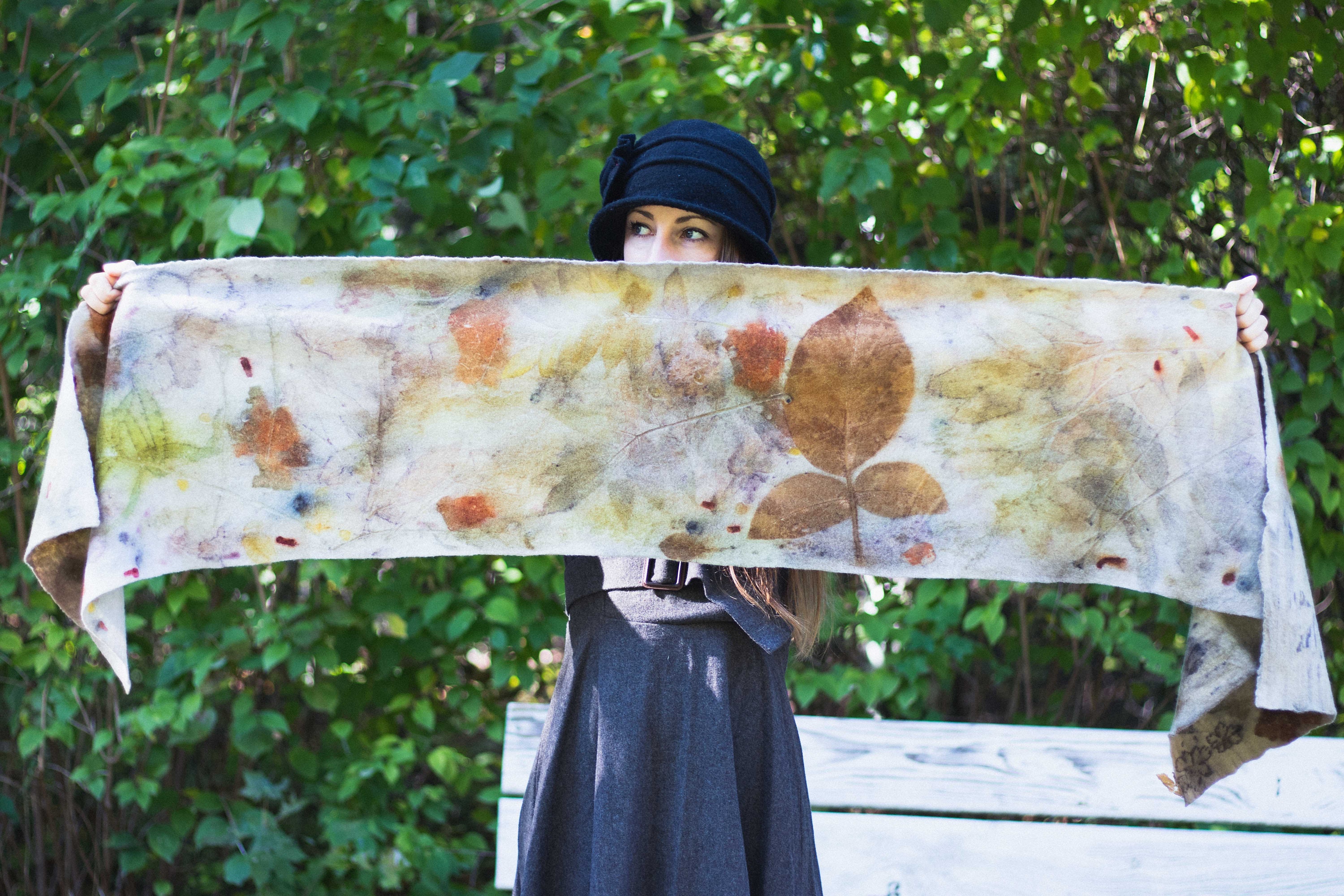 Felted Wool Scarf All Natural Eco Printed Scarf Naturally - Etsy