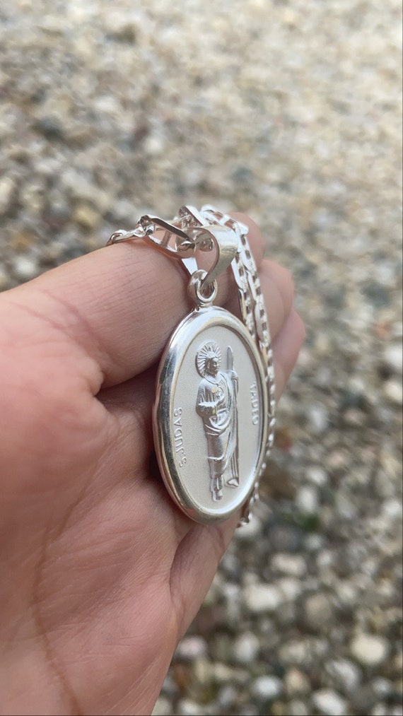Sterling silver Saint Jude Pendant and necklace / San Judas Tadeo de ...