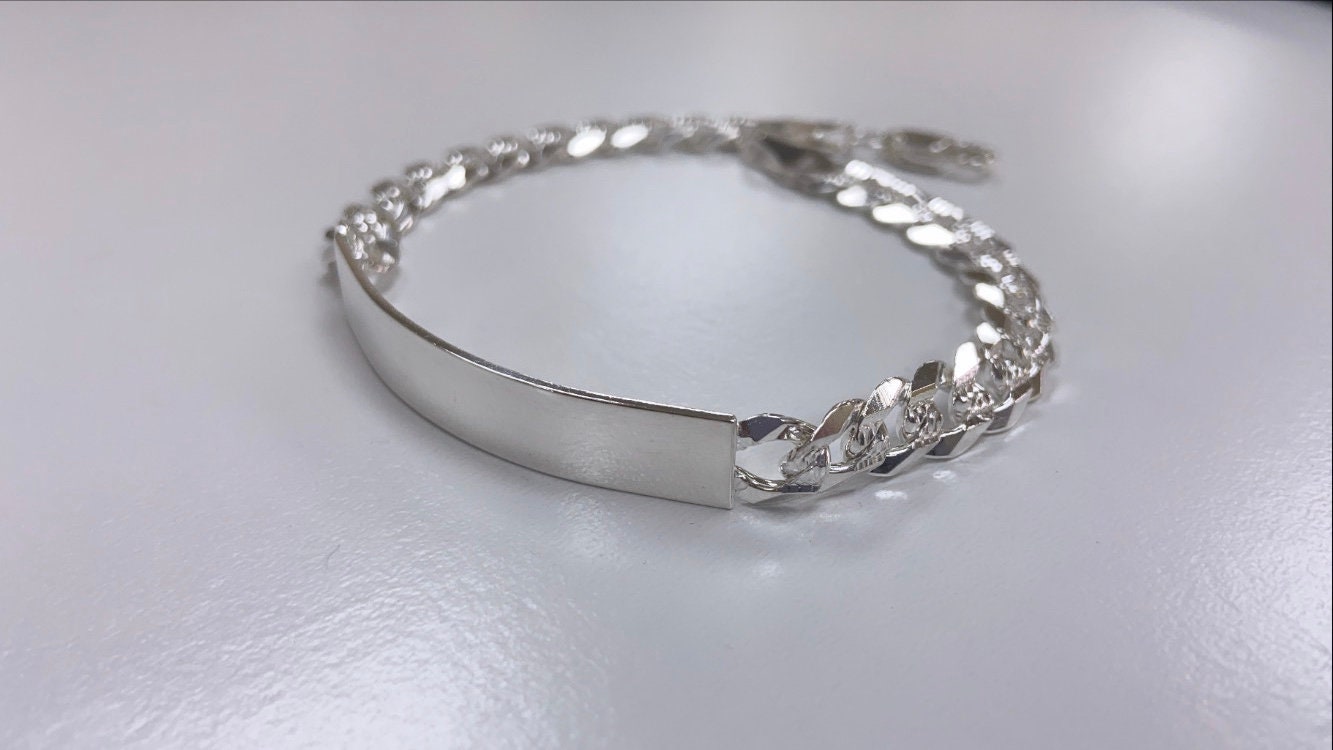 Plata 925 Esclava Cubana Corte Diamante, Pulsera Cubana, Pulso Cubano ...