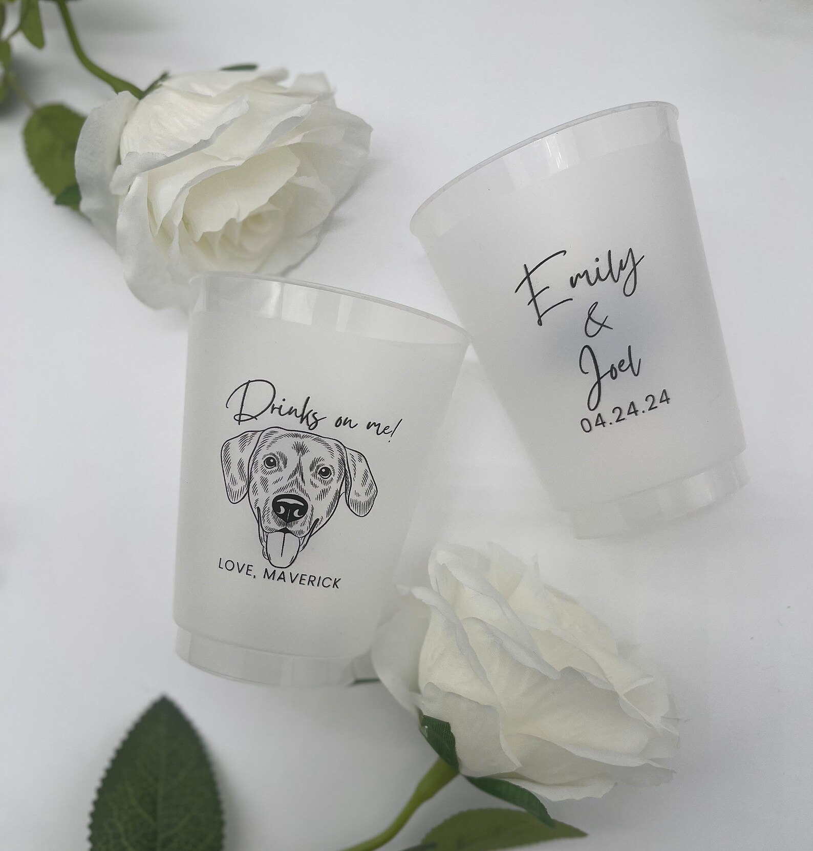 Custom Pet Portrait Wedding Frosted Cups, Custom Pet Illustration ...