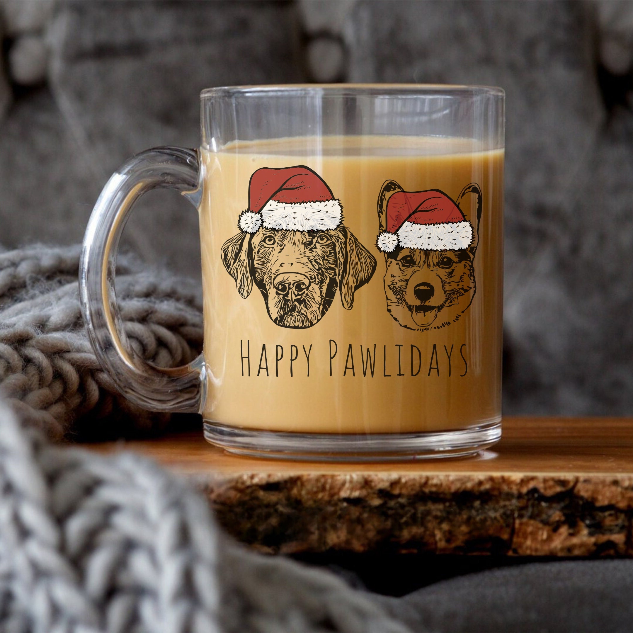 Custom Pet Portrait Christmas Glass Coffee Mug Dog Mom Gift - Etsy