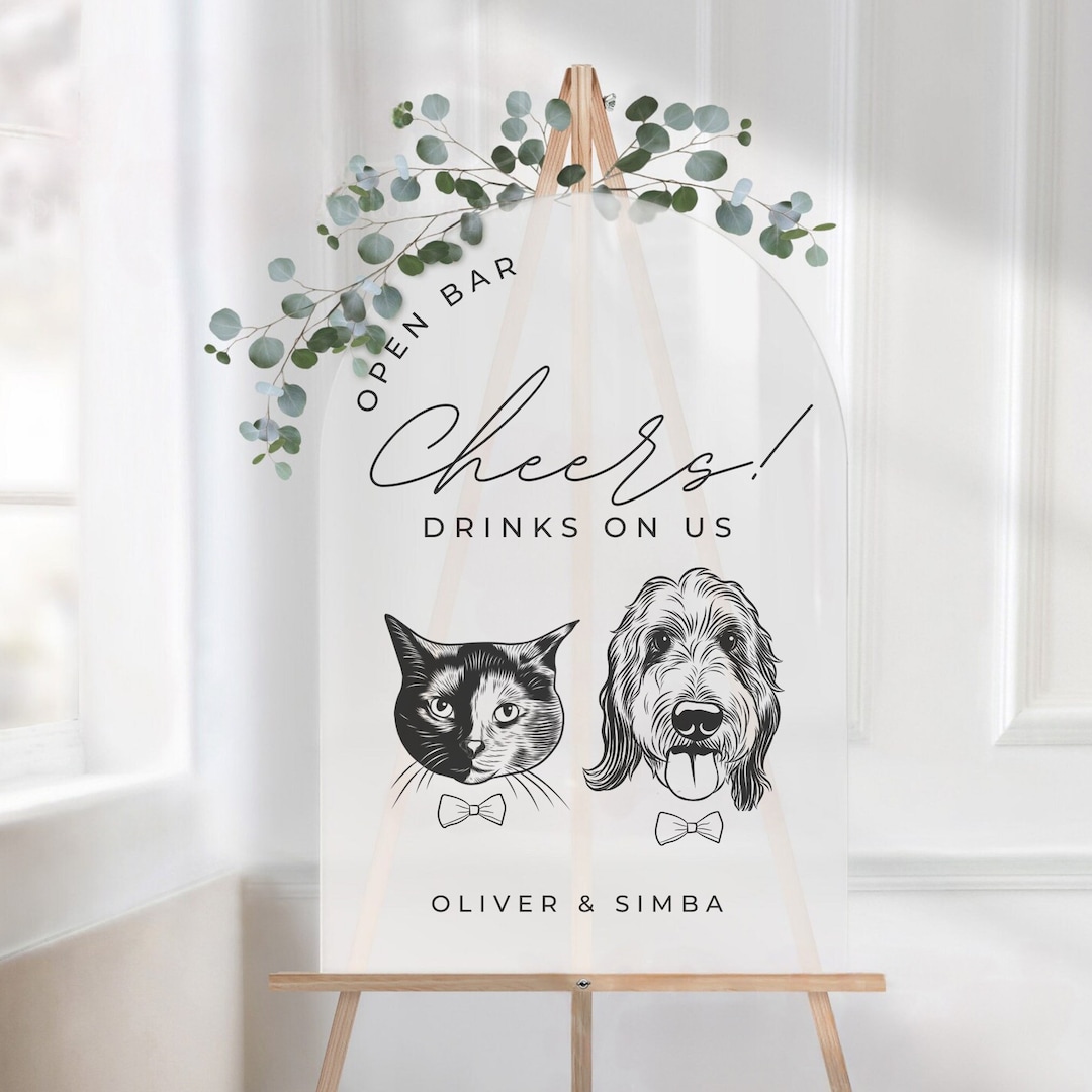 Custom Digital 2 Pet Portrait Wedding Sign, Personalized Open Bar Sign ...