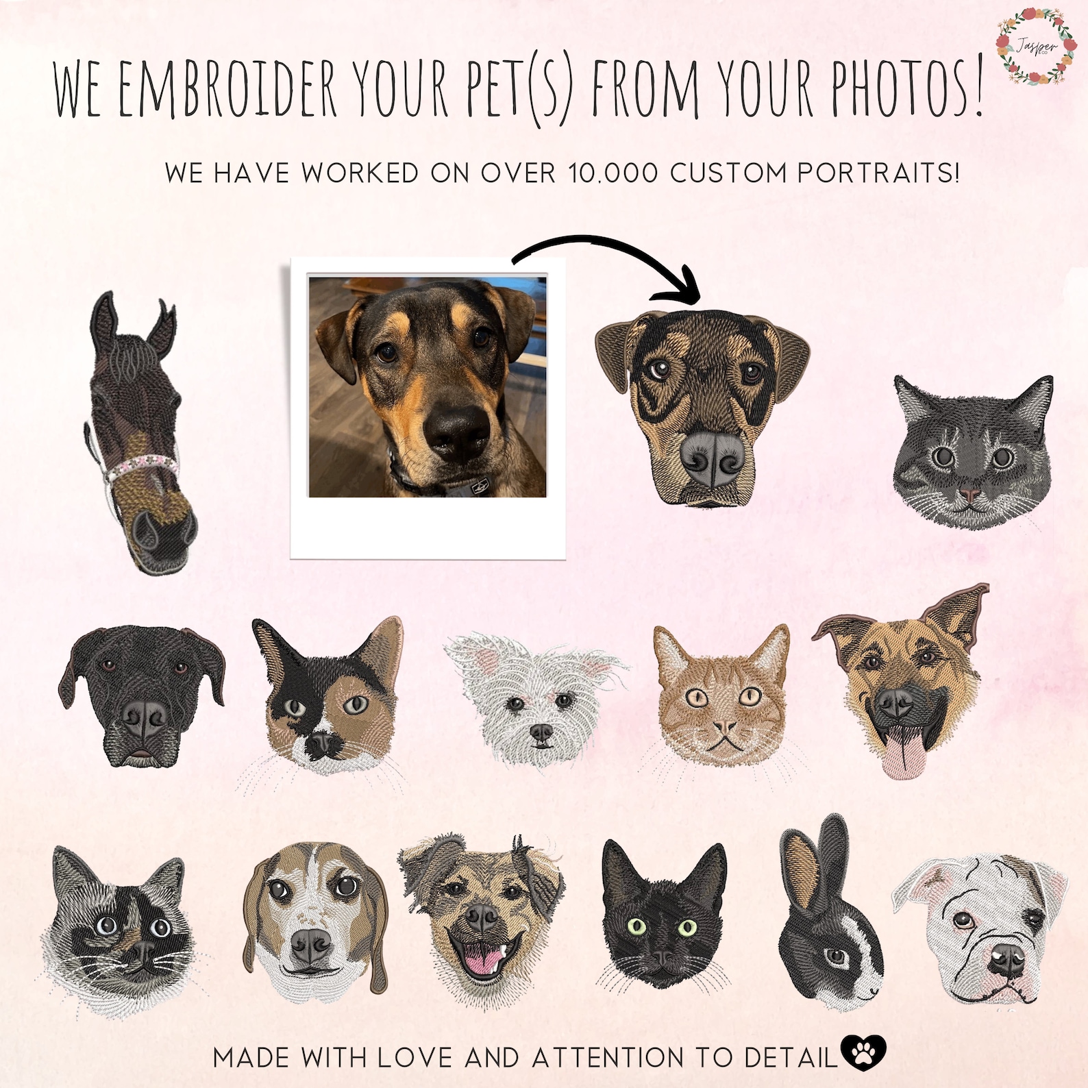 Custom EMBROIDERED Pet Face Portrait Belt Bag,custom Pet Gift, Dog Mom ...