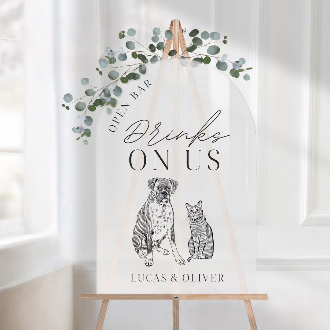 Custom Digital Pet Portrait Wedding Sign, Personalized Open Bar Sign ...